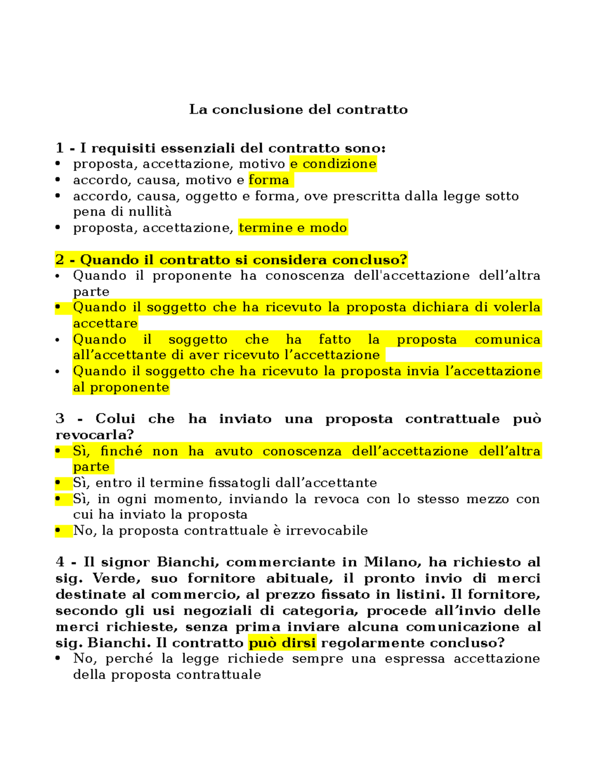 Conclusione del contratto questionario - Diritto privato - Ud'A - Studocu