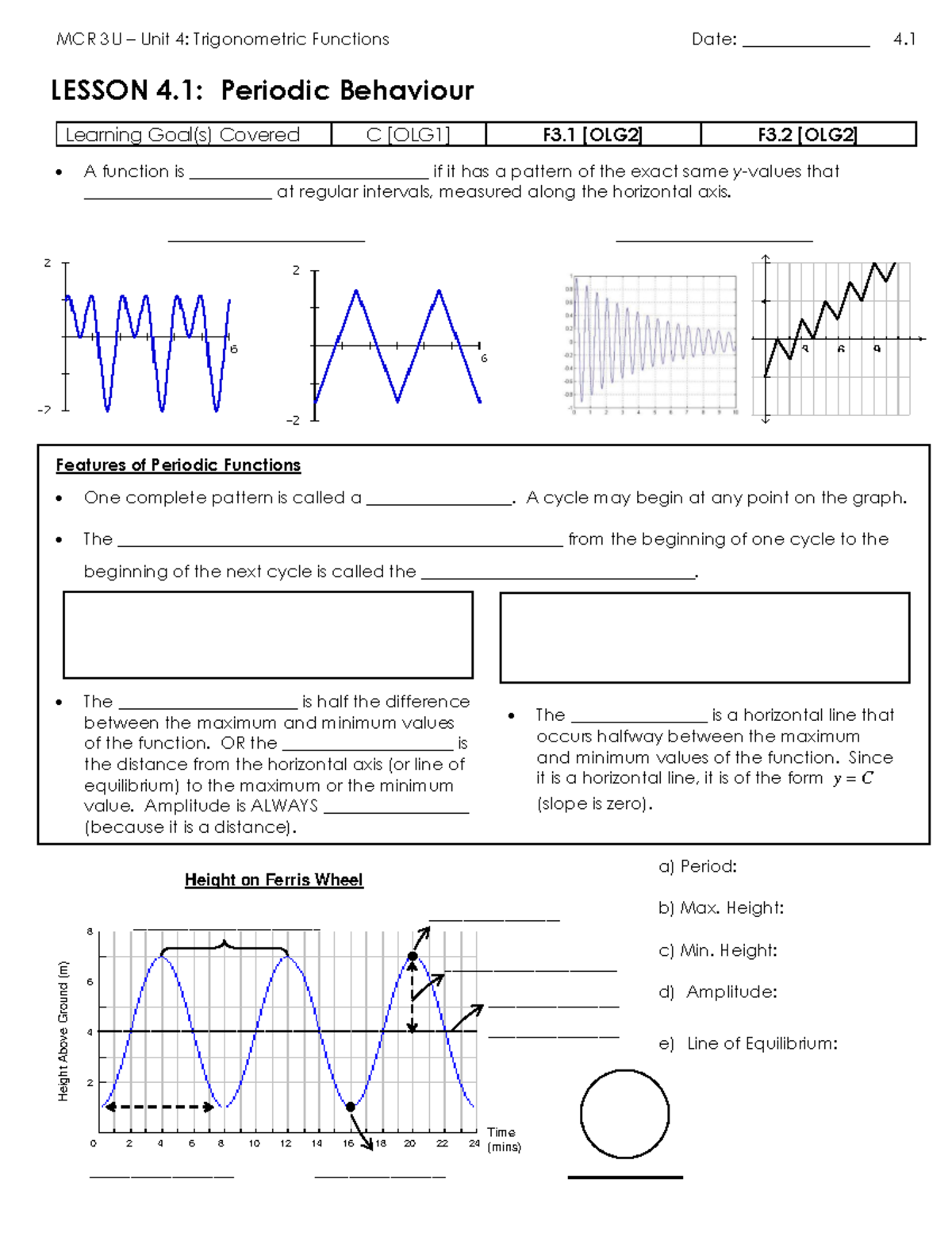 4.1 - Periodic Behaviour - MCR 3 U – Unit 4: Trigonometric Functions ...