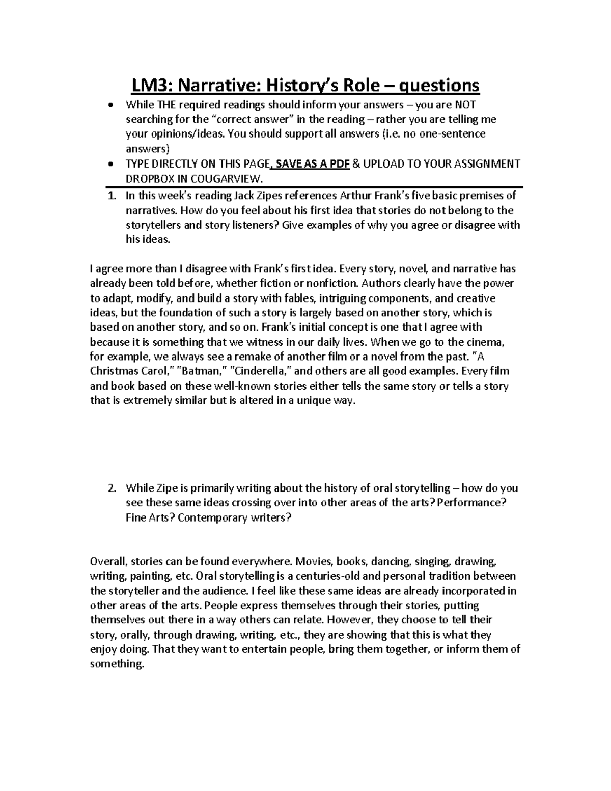 LM3: Narrative: History's Role - questions - LM3: Narrative: History’s ...