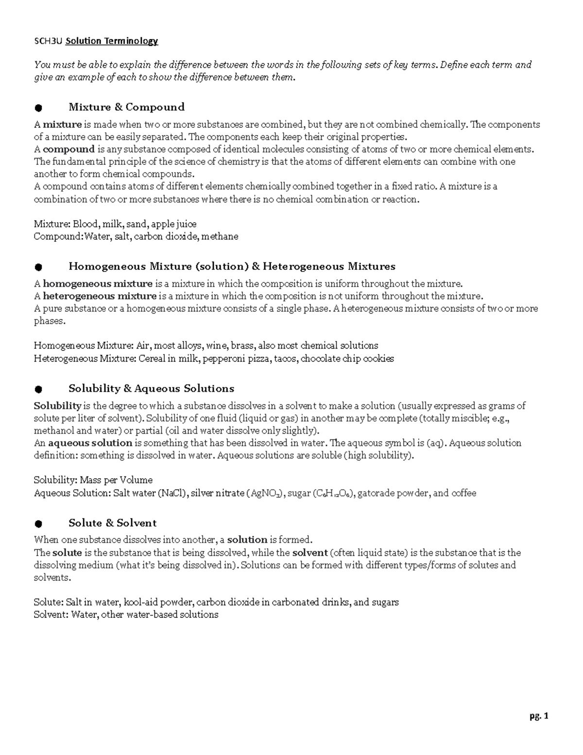 G11 Chem Solution Terminology - You must be able to explain the ...