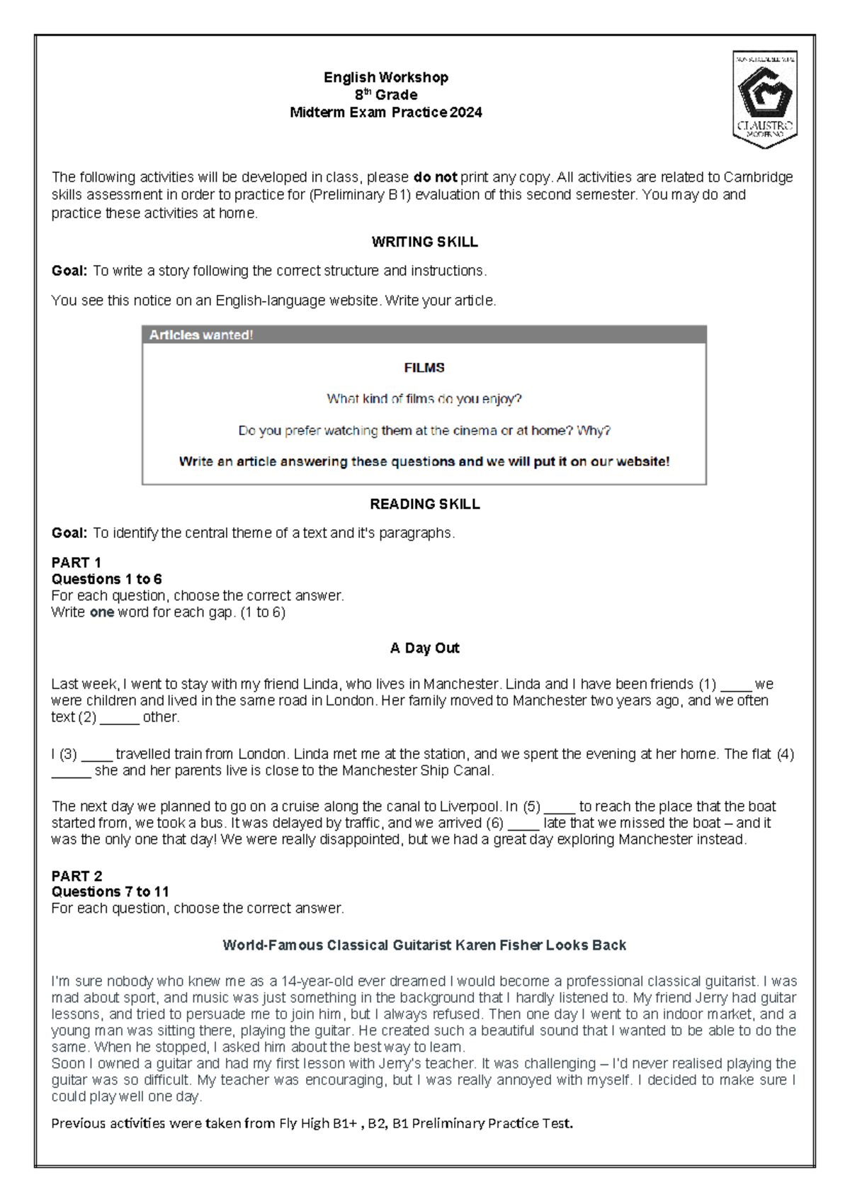 English workshop 2024 - 1 - 8th grade - English Workshop 8 th Grade ...