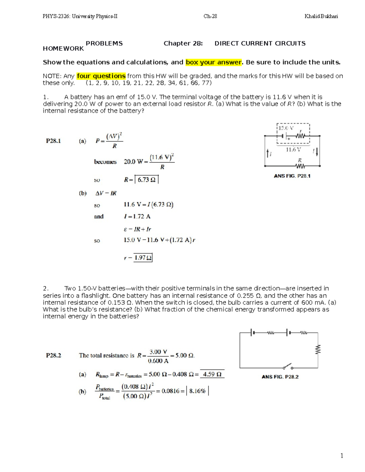 UP2-HW-ch-28-S-Direct Current Circuits chapter 28. - HOMEWORK PROBLEMS ...
