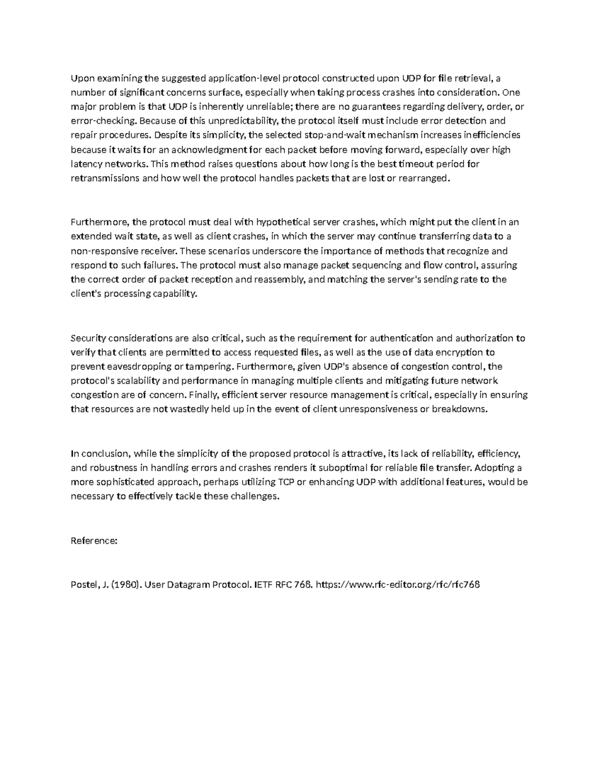 Discussion Forum unit 6 - Upon examining the suggested application-level protocol constructed ...