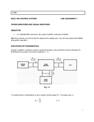 Lab3 - Practical Lab work - ELEC- 404 CONTROL SYSTEMS LAB ASSIGNMENT 3 PRINCIPLES OF CLOSED-LOOP ...