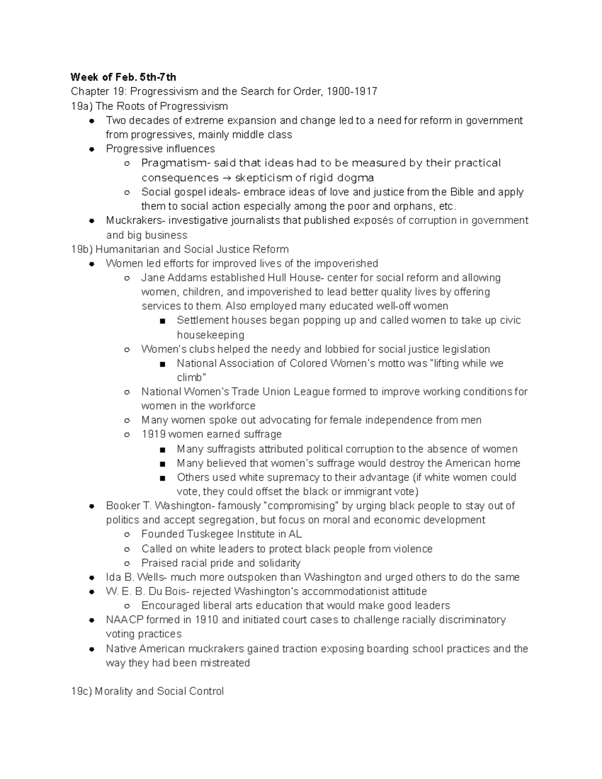HIST Chp. 19 Notes - Week of Feb. 5th-7th Chapter 19: Progressivism and ...