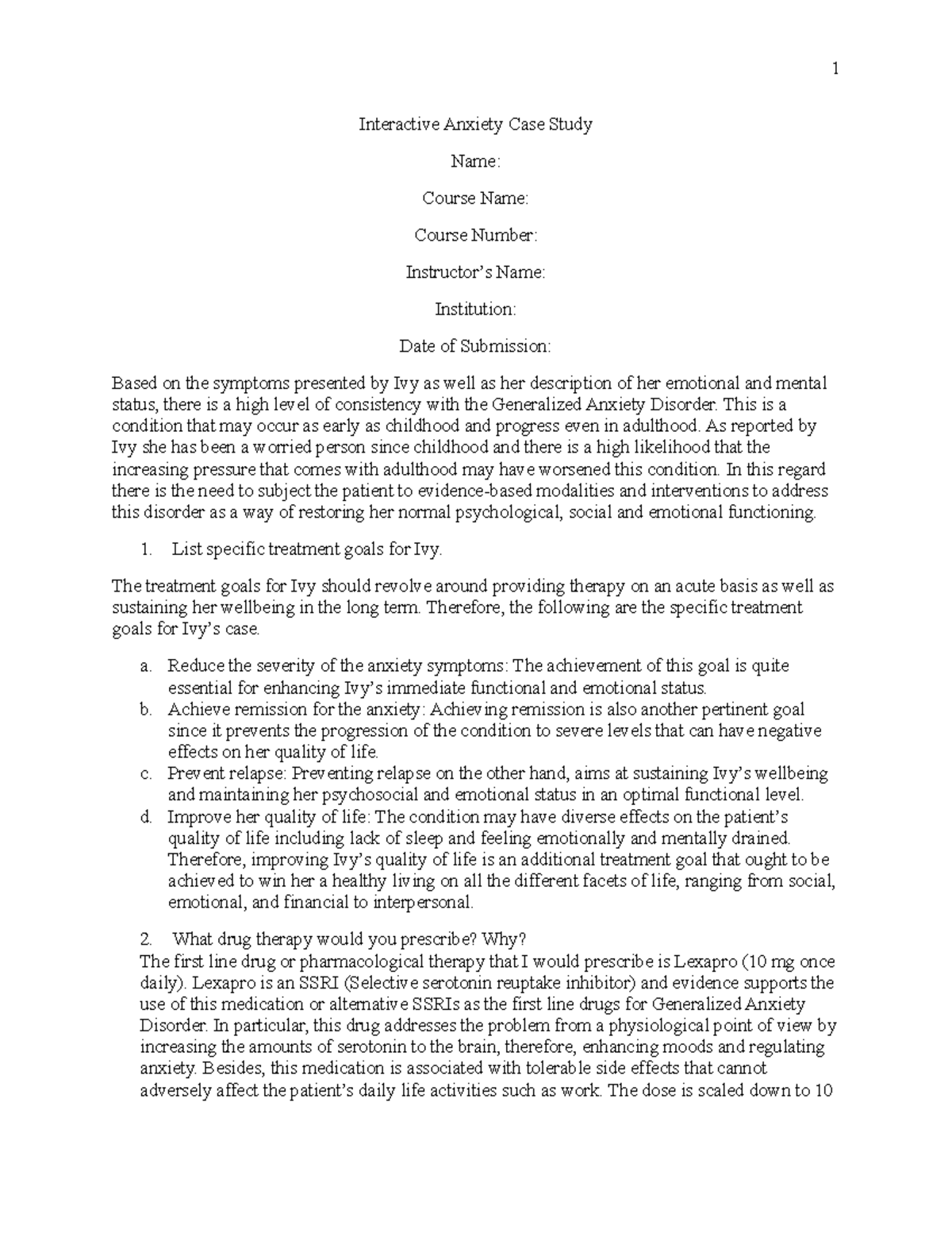 Order #327269517 Nursing - 1 Interactive Anxiety Case Study Name ...