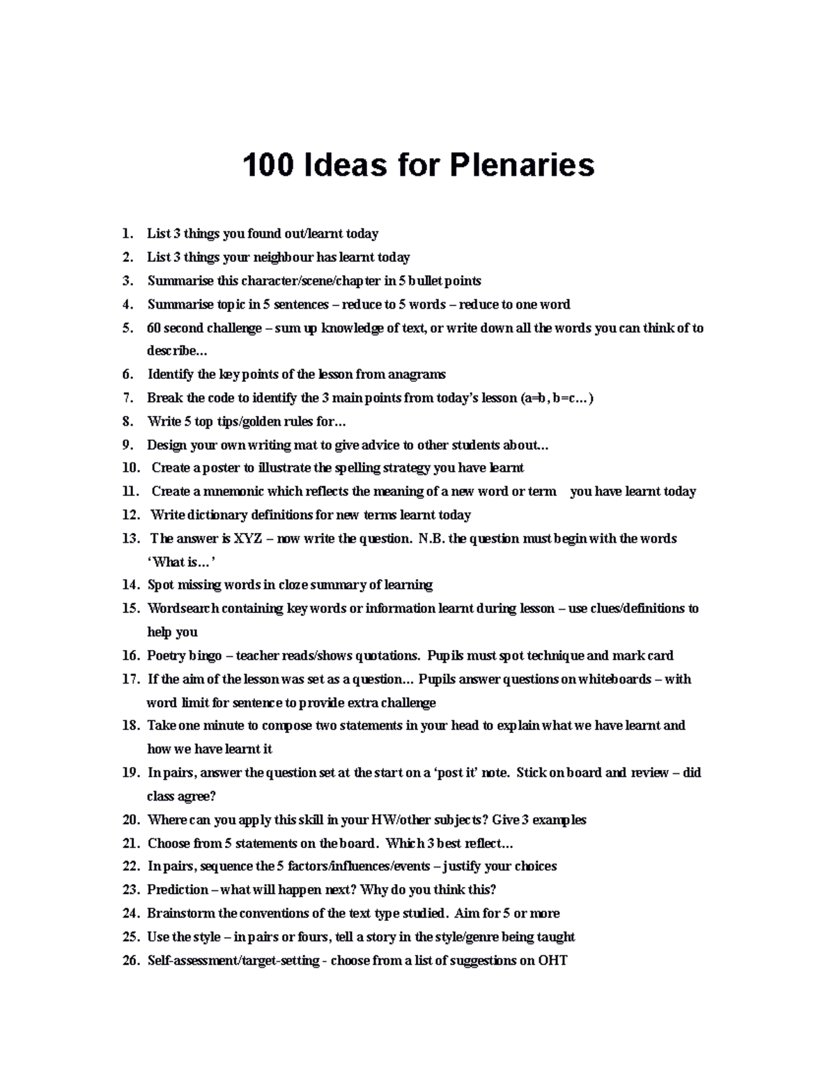 100 Ideas for Plenaries - Studocu