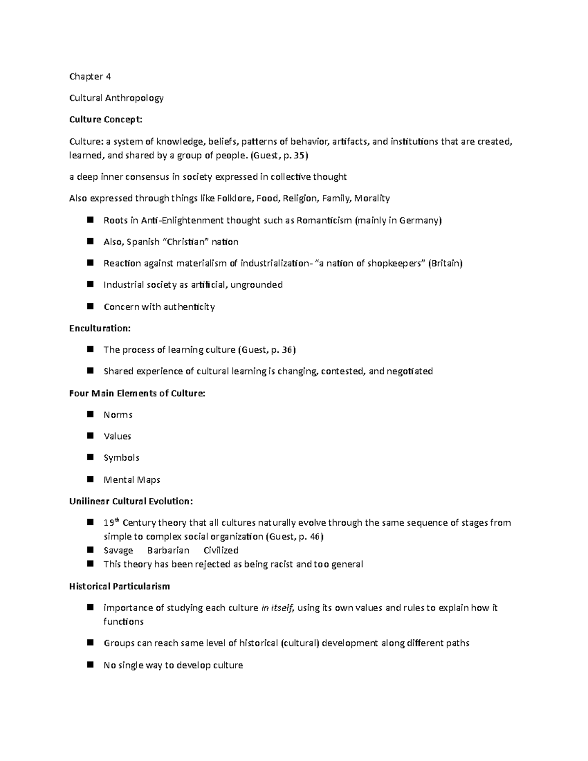 Chapter 4 Class Notes - Chapter 4 Cultural Anthropology Culture Concept ...