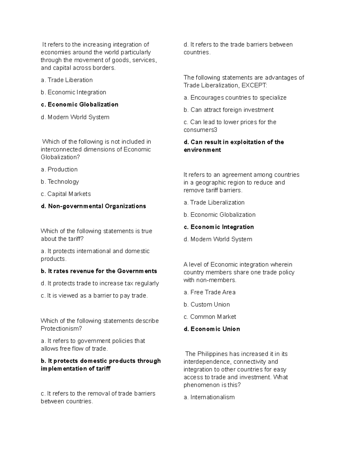 Contemporary world - practice test - It refers to the increasing ...