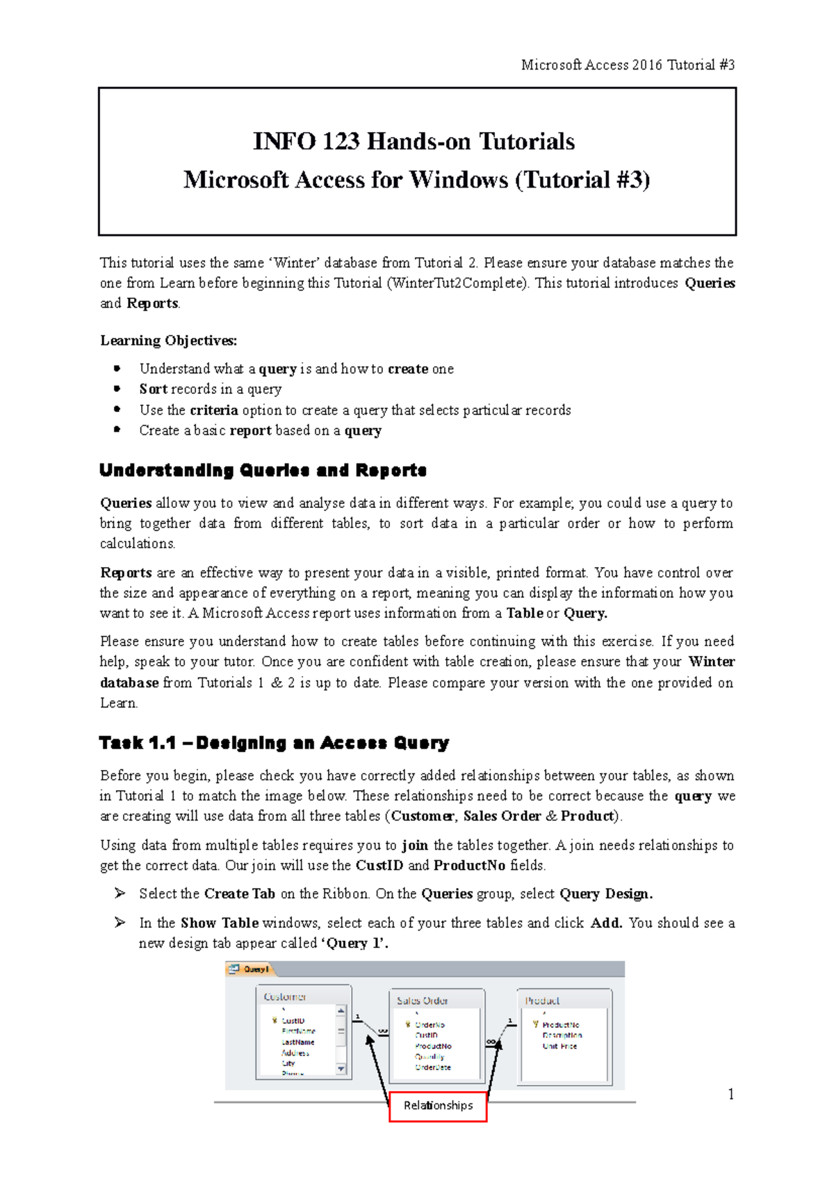 Access Tutorial 3 - INFO 123 Hands-on Tutorials Microsoft Access for ...