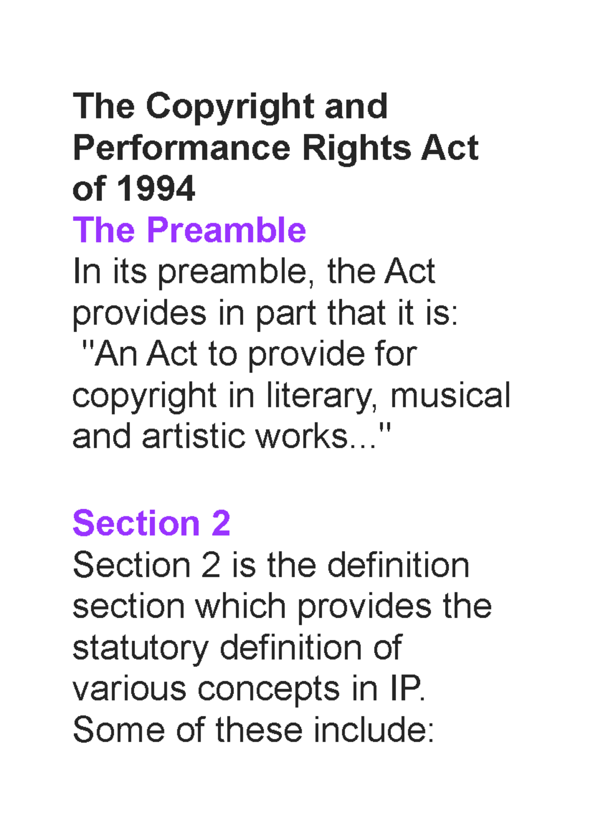 THE Copyright ACT - The Copyright and Performance Rights Act of 1994 ...
