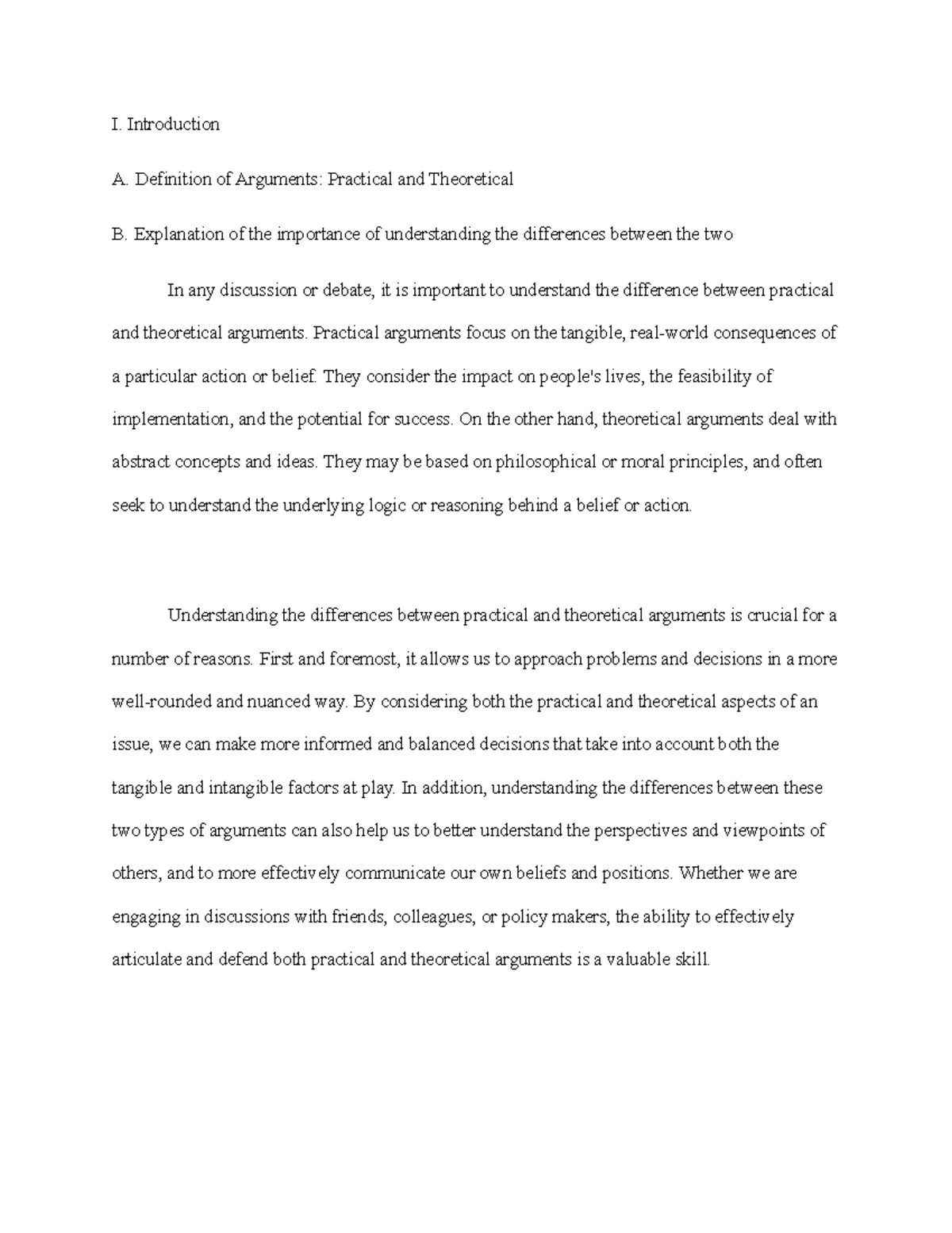 Arguments p and t 1 - I. Introduction A. Definition of Arguments: Practical and Theoretical B ...