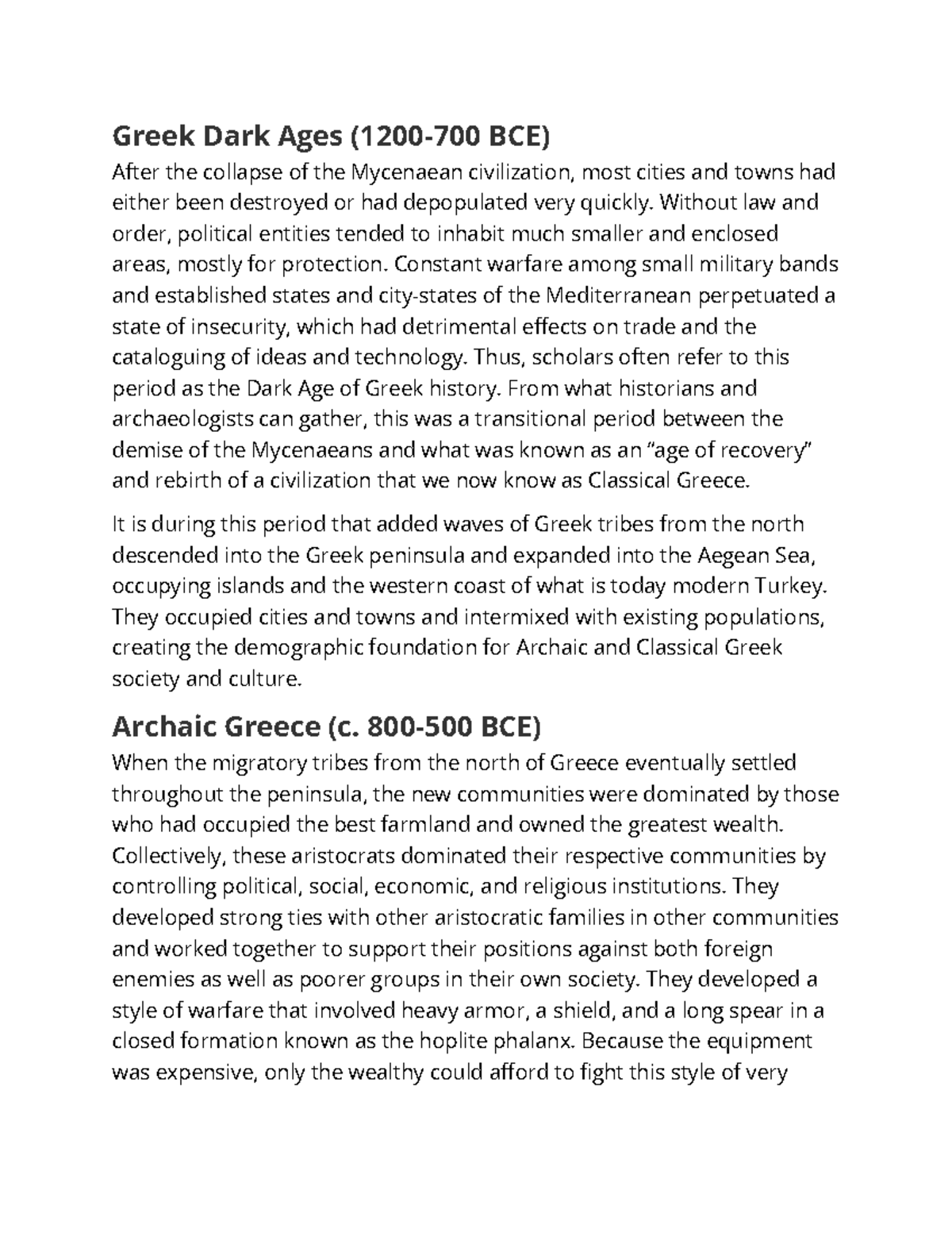 Greek Dark Ages and Archaic Greece: Transition and Transformation - Studocu