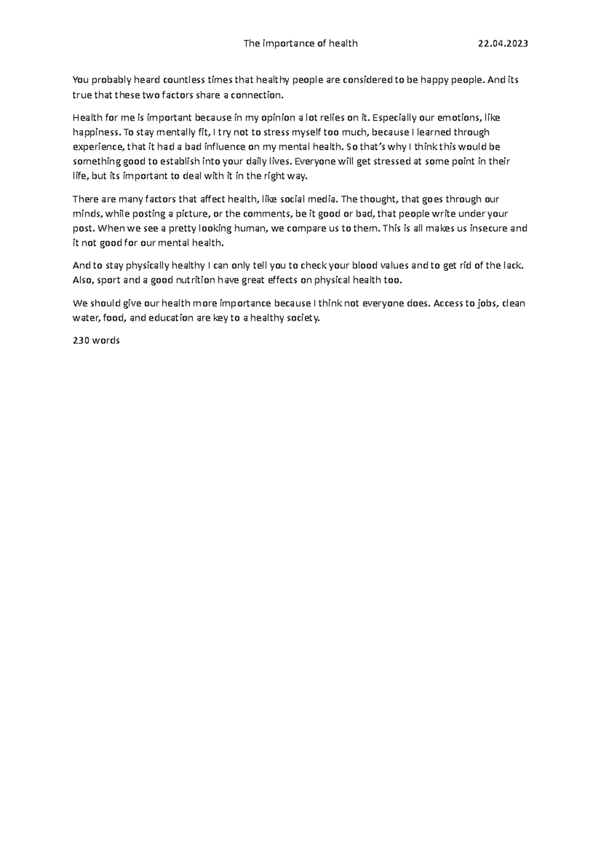 Article about health - The importance of health 22. You probably heard ...