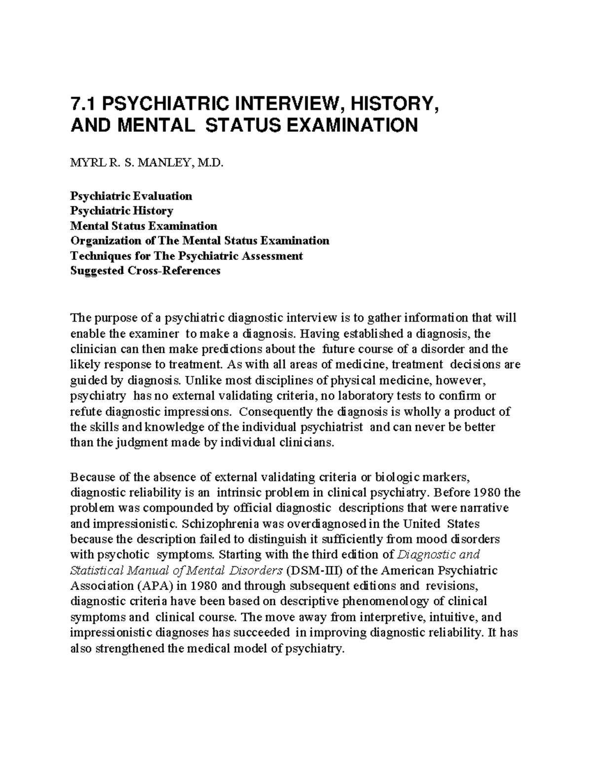 Patient History and Mental Status - 7 PSYCHIATRIC INTERVIEW, HISTORY ...
