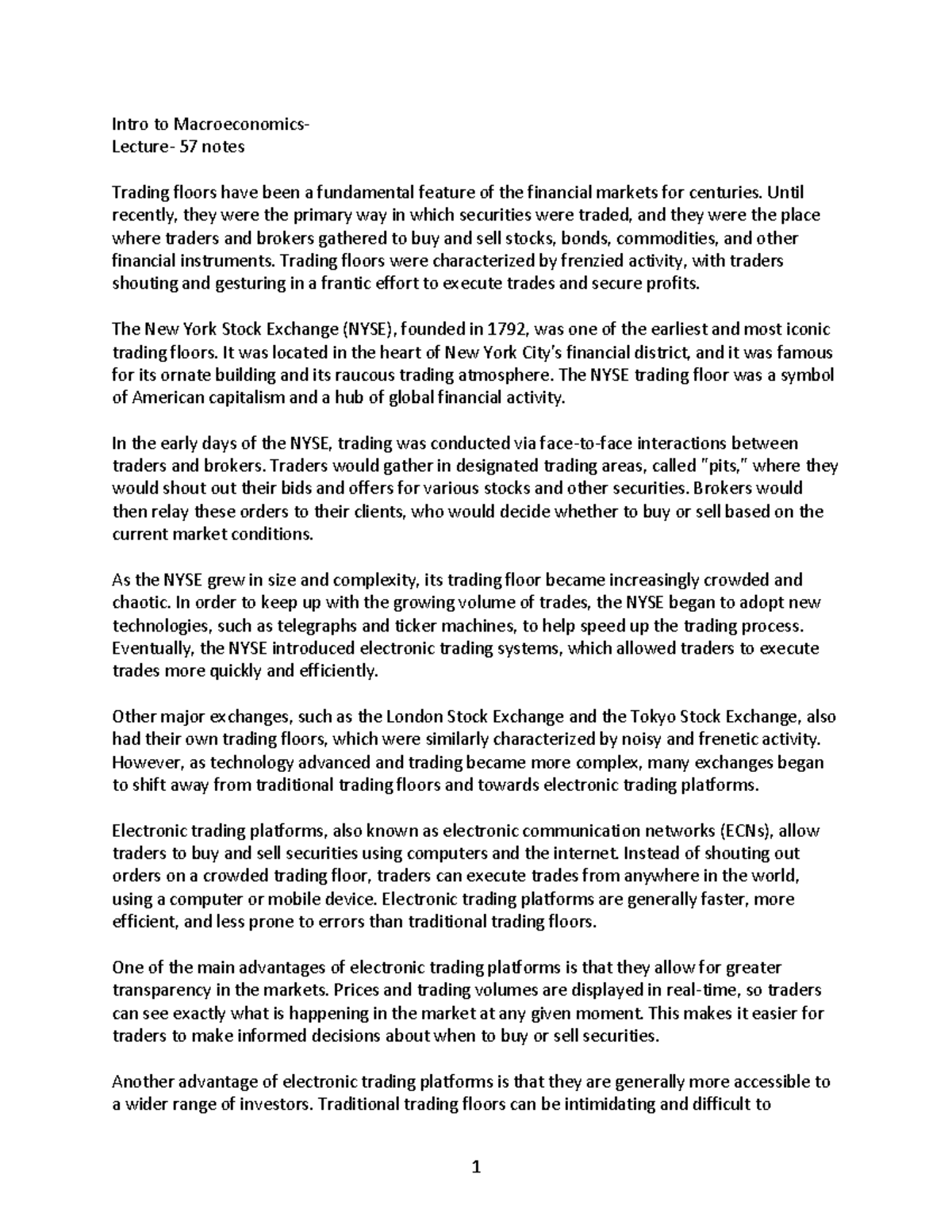 Intro To Macroeconomics Lecture 57 Notes 1 Intro To Macroeconomics Lecture 57 Notes Trading