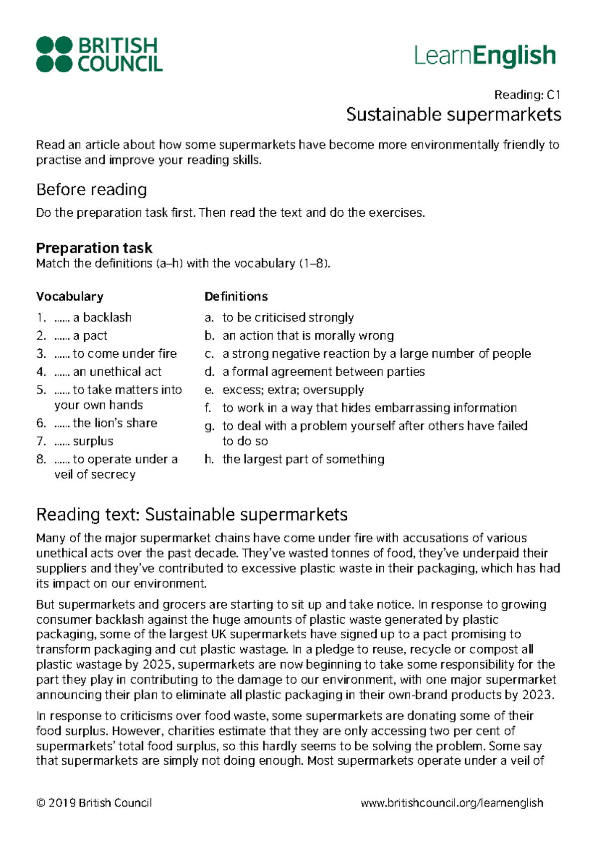 Sustainable-supermarkets - Reading: C Sustainable supermarkets Read an ...