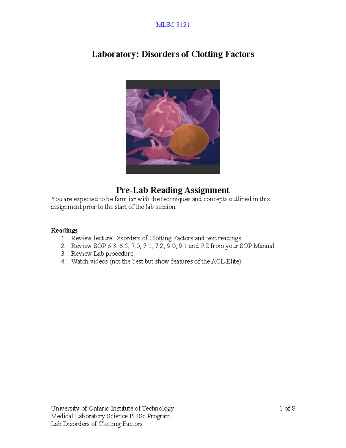 MLSC3121 Lab Disorders of Clotting Factors - Laboratory: Disorders of ...