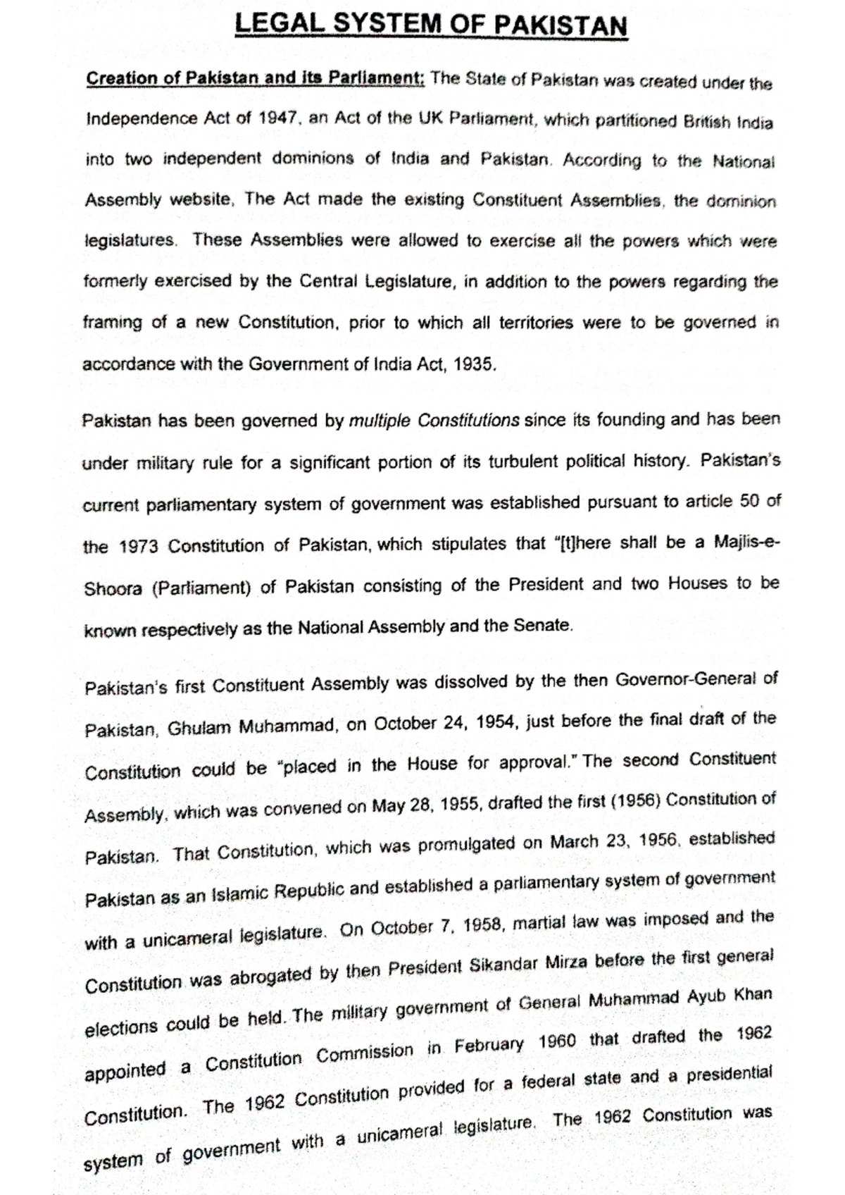 Legal System of Pakistan - LEGAL SYSTEM OF PAKISTAN Creation of ...