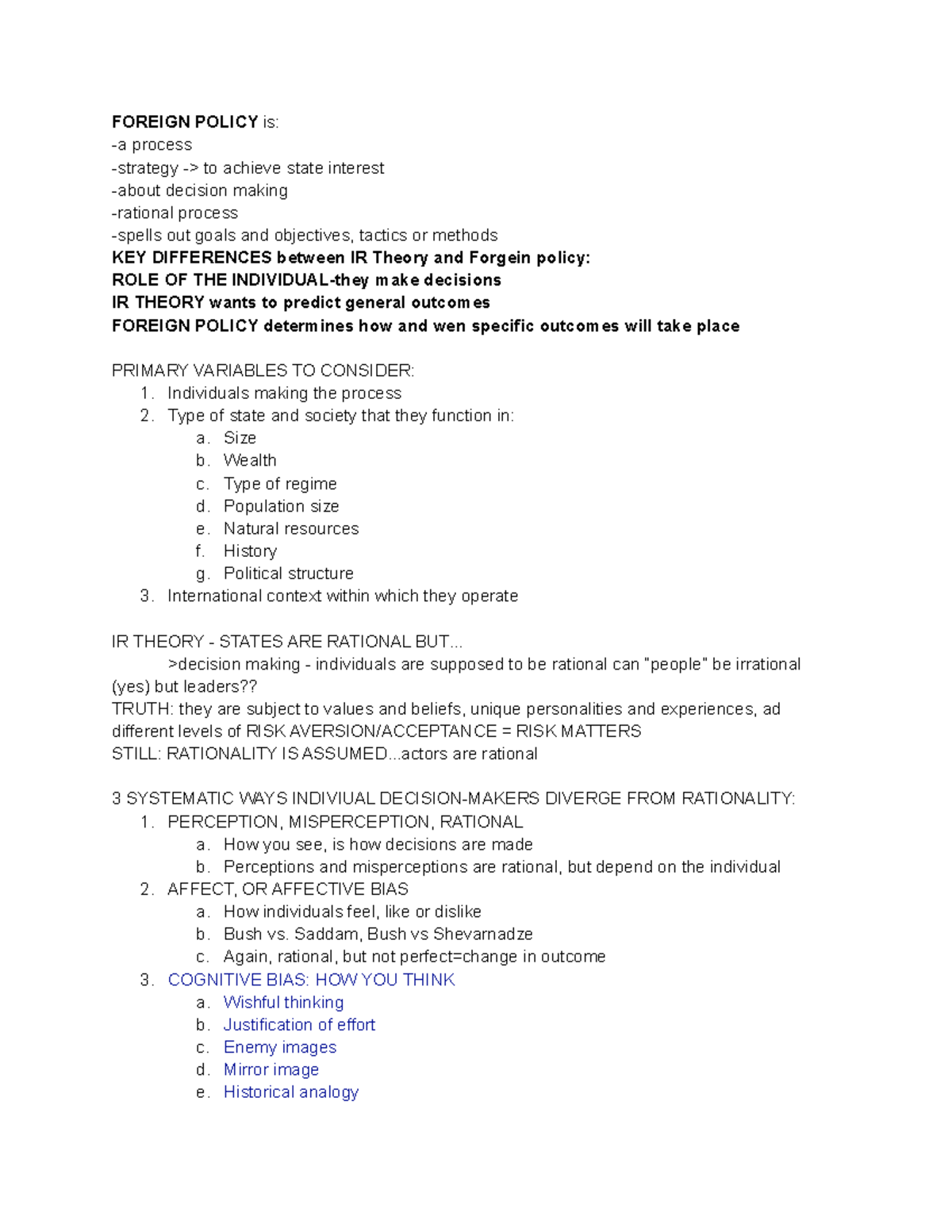 Unit 2 - Lecture notes 2 - FOREIGN POLICY is: -a process -strategy ...