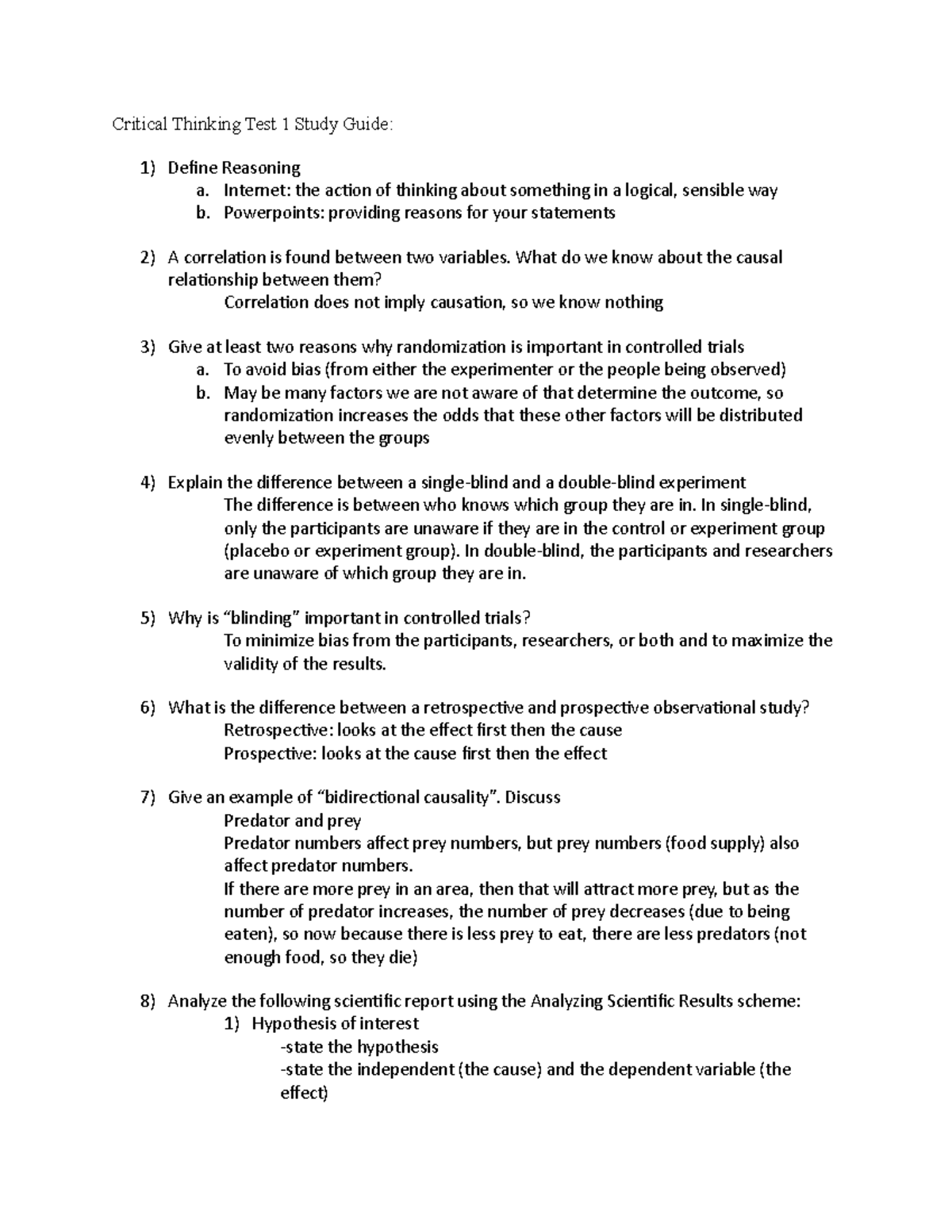 Test 1 - Critical Thinking Test 1 Study Guide: Define Reasoning a ...