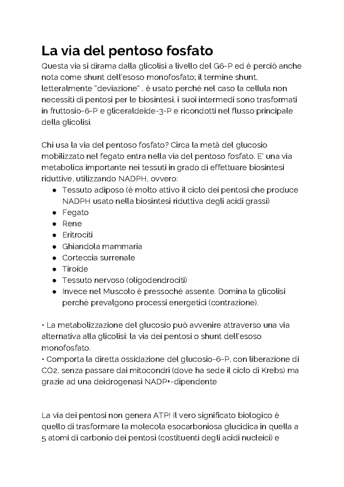 Riassunti di anatomia comparata e biochimica - La via del pentoso ...
