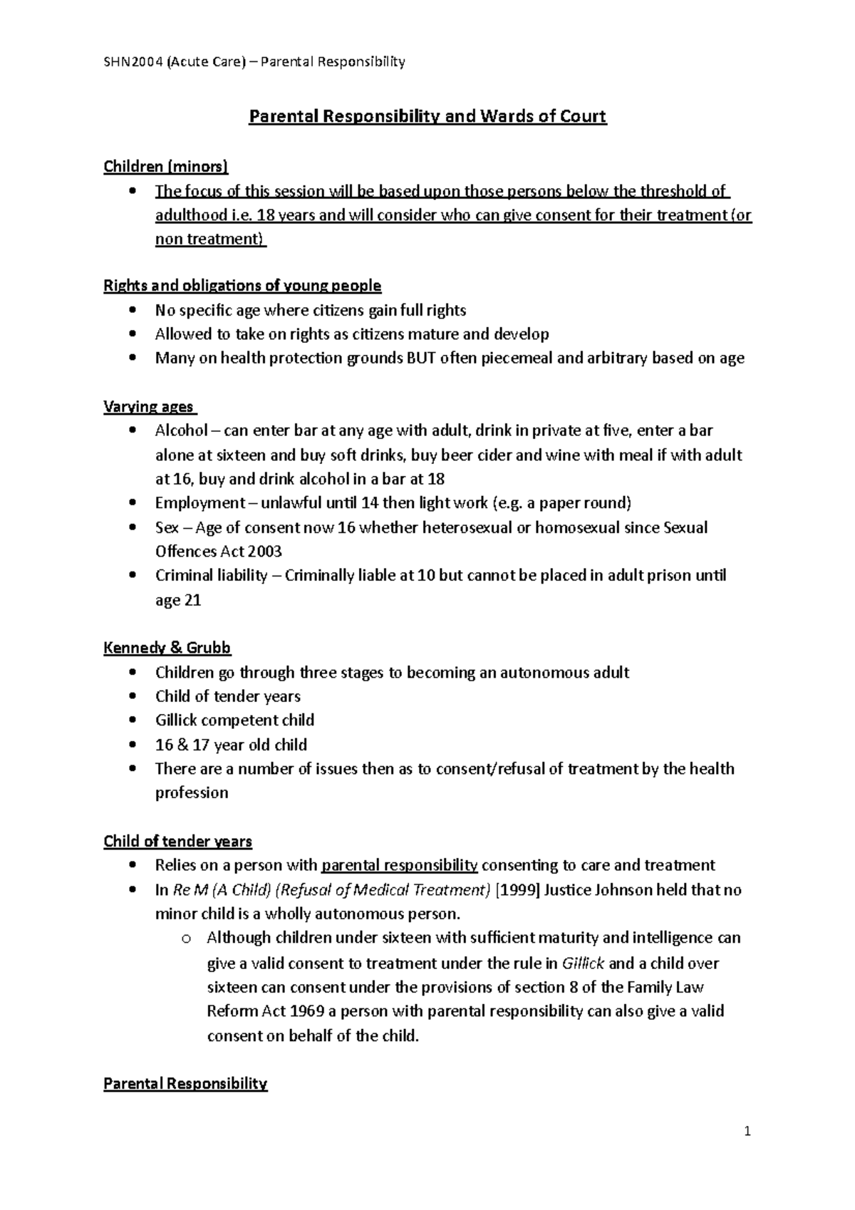 Parental responsibility and Wards of Court - Parental Responsibility ...