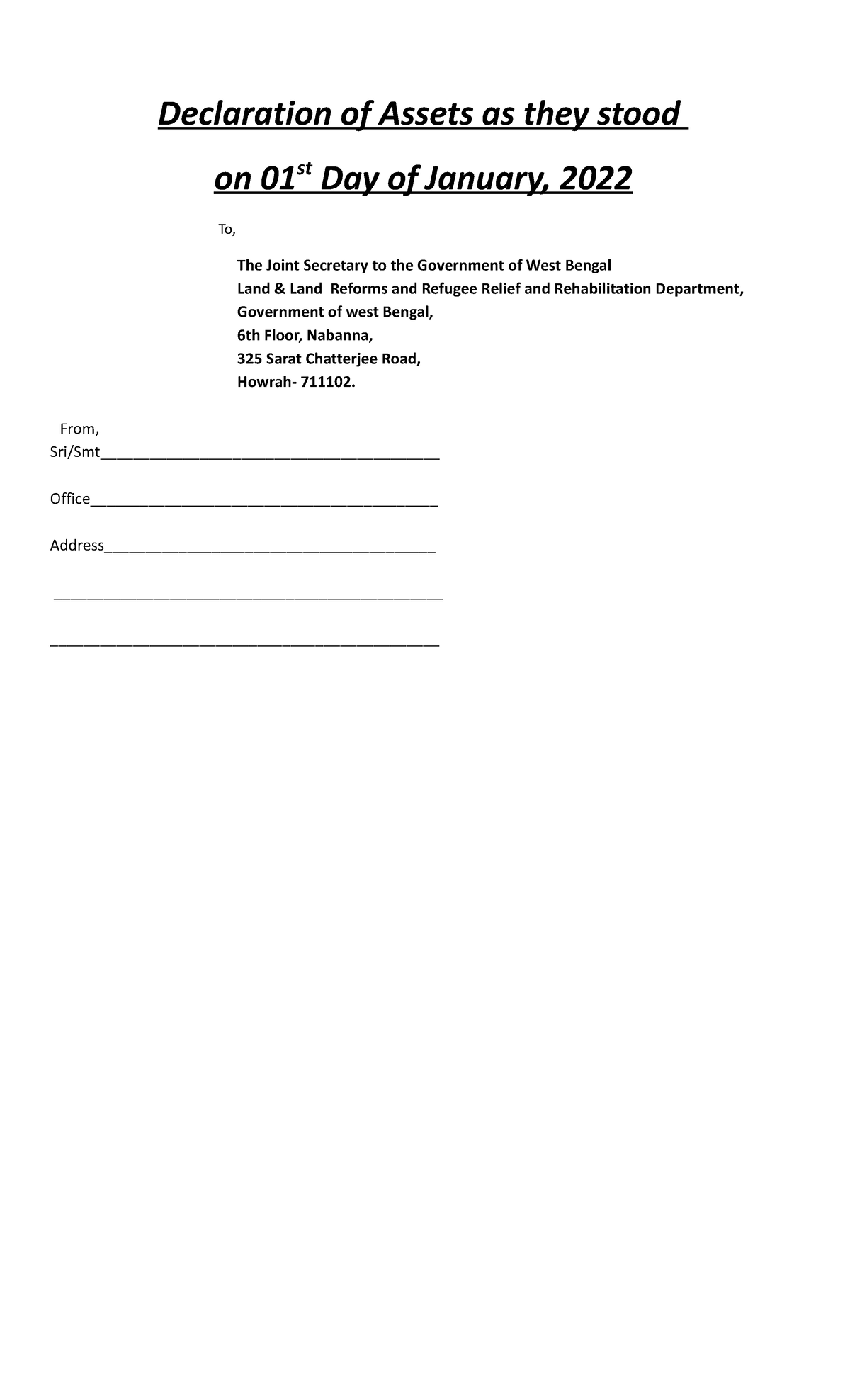 Blank Format of Asset Declaration - Declaration of Assets as they stood ...