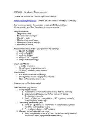 ECON1002 - USyd - Introductory Macroeconomics - Studocu