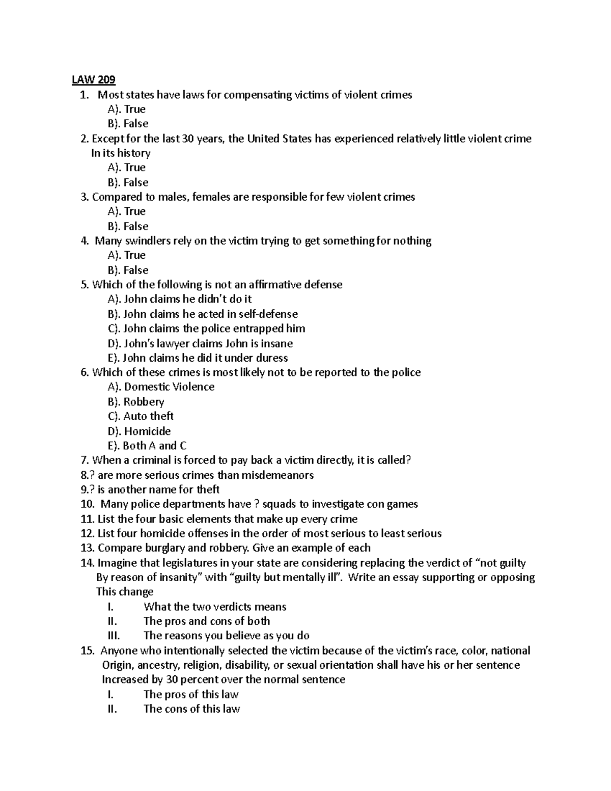LAW 209 UNIT 1 EXAM - Couple questions that could possibly show up on ...