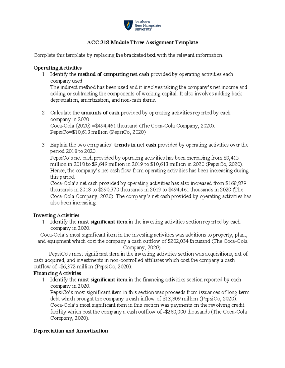 ACC 318 Module Three Assignment - Operating Activities Identify the ...