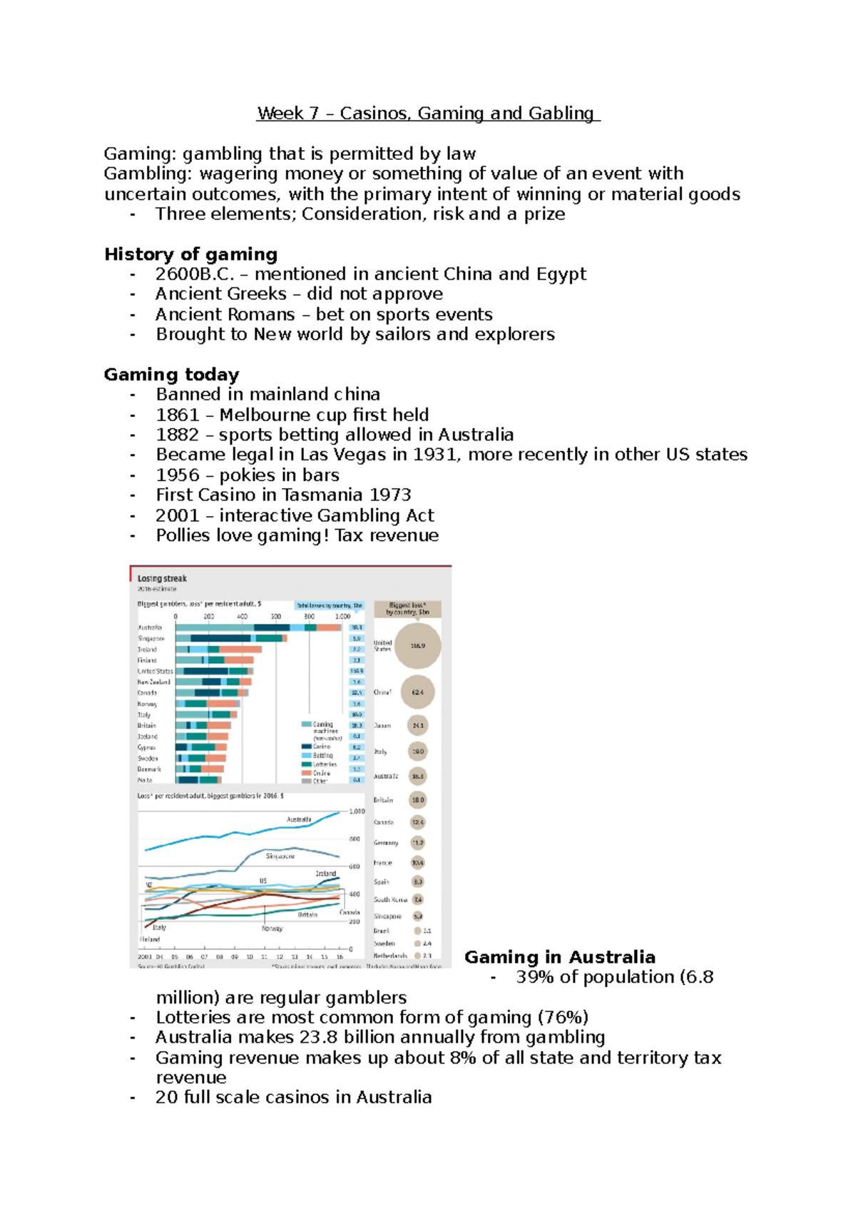 Lecture 7 Notes - Week 7 – Casinos, Gaming and Gabling Gaming: gambling ...