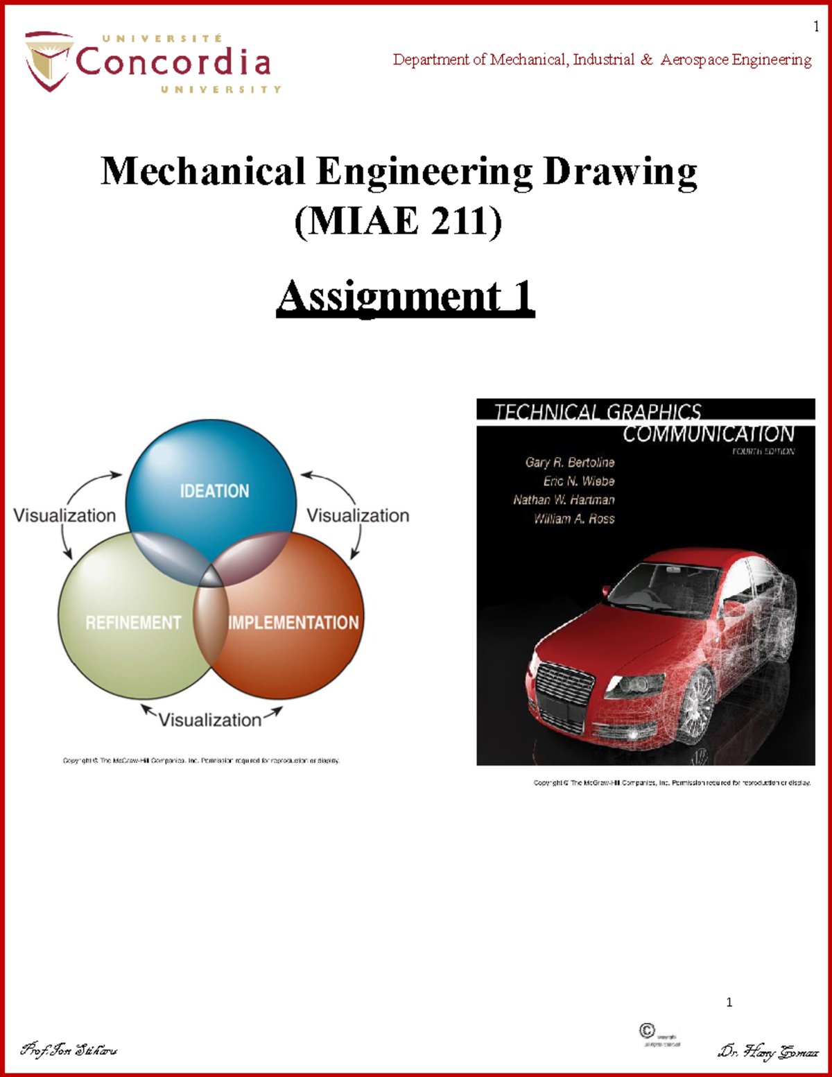 Assignment # 1 Problems (FALL 2020) - Mechanical Engineering Drawing (MIAE 211) Assignment 1 ...