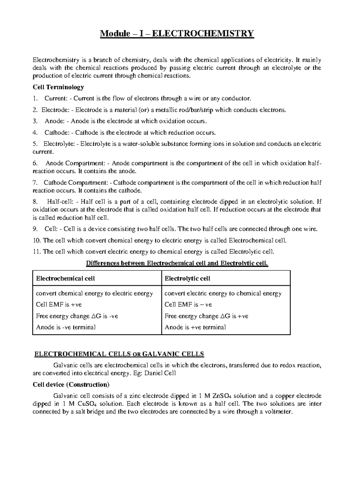 Chem Module 1 (Electrochemistry & Corrosion) - Module – I ...