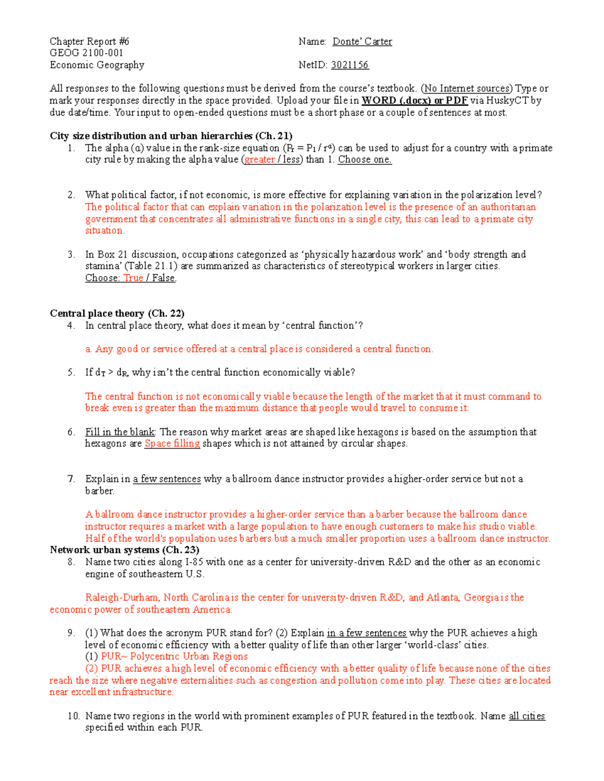 Ch Report 6 - Chapter Report #6 Name: Donte’ Carter GEOG 2100- Economic ...