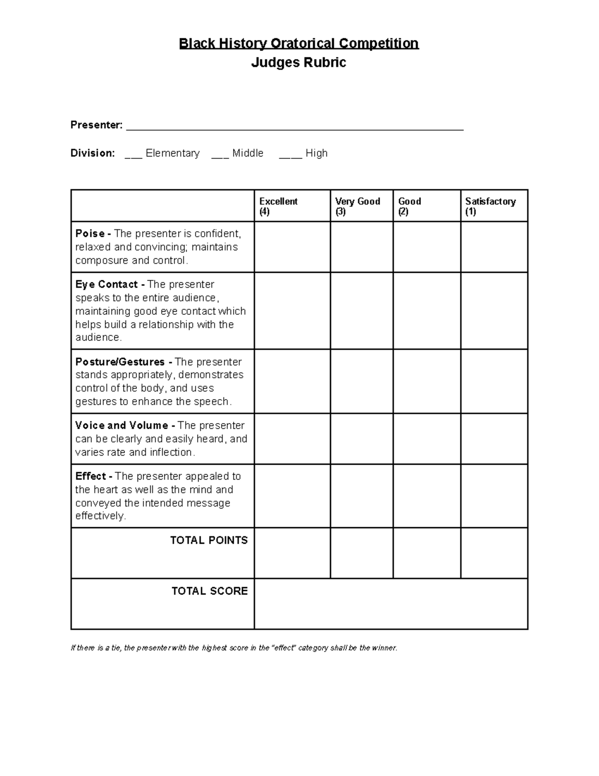 Judges Rubric for Oratorical Contest - Black History Oratorical ...
