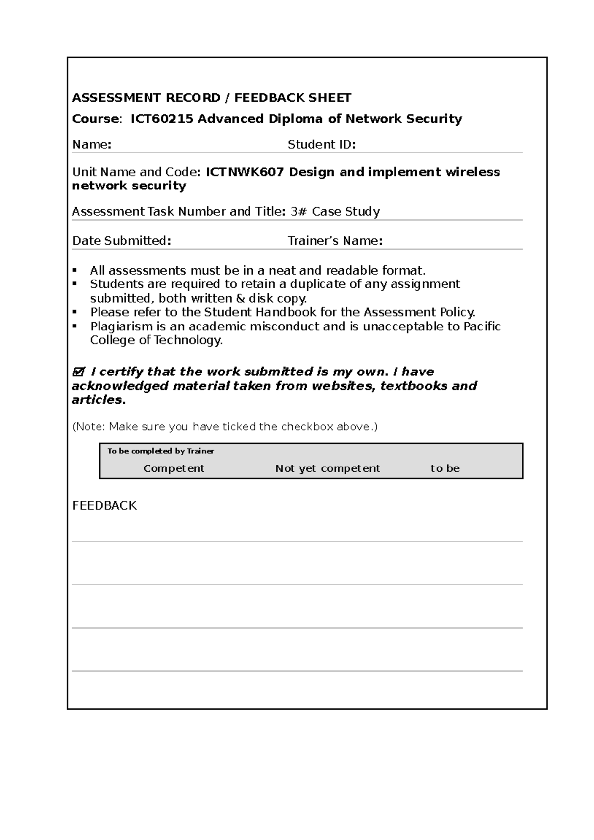 Ictnwk 607 Design and implement wireless network security Case Study ...