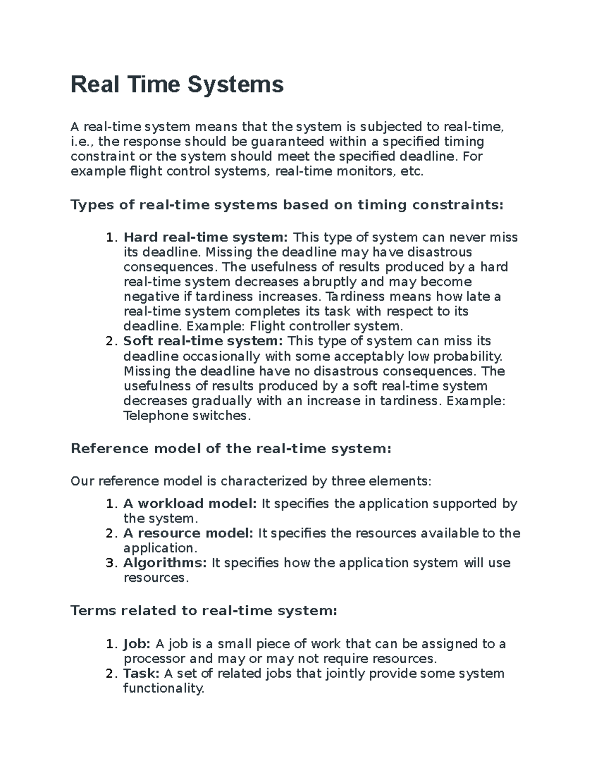 Real time system - Real Time Systems A real-time system means that the ...