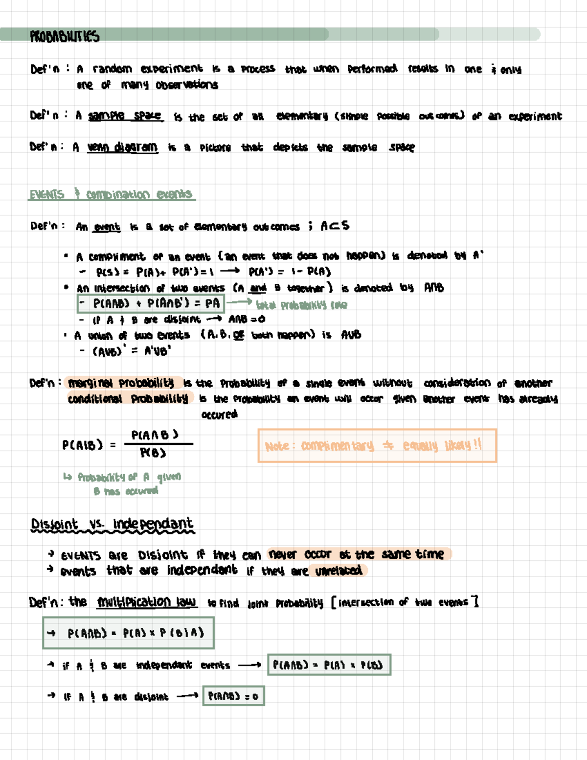 Chap. 1- Probability - PROBABILITIES Def ' n : A random experiment is a process that when ...