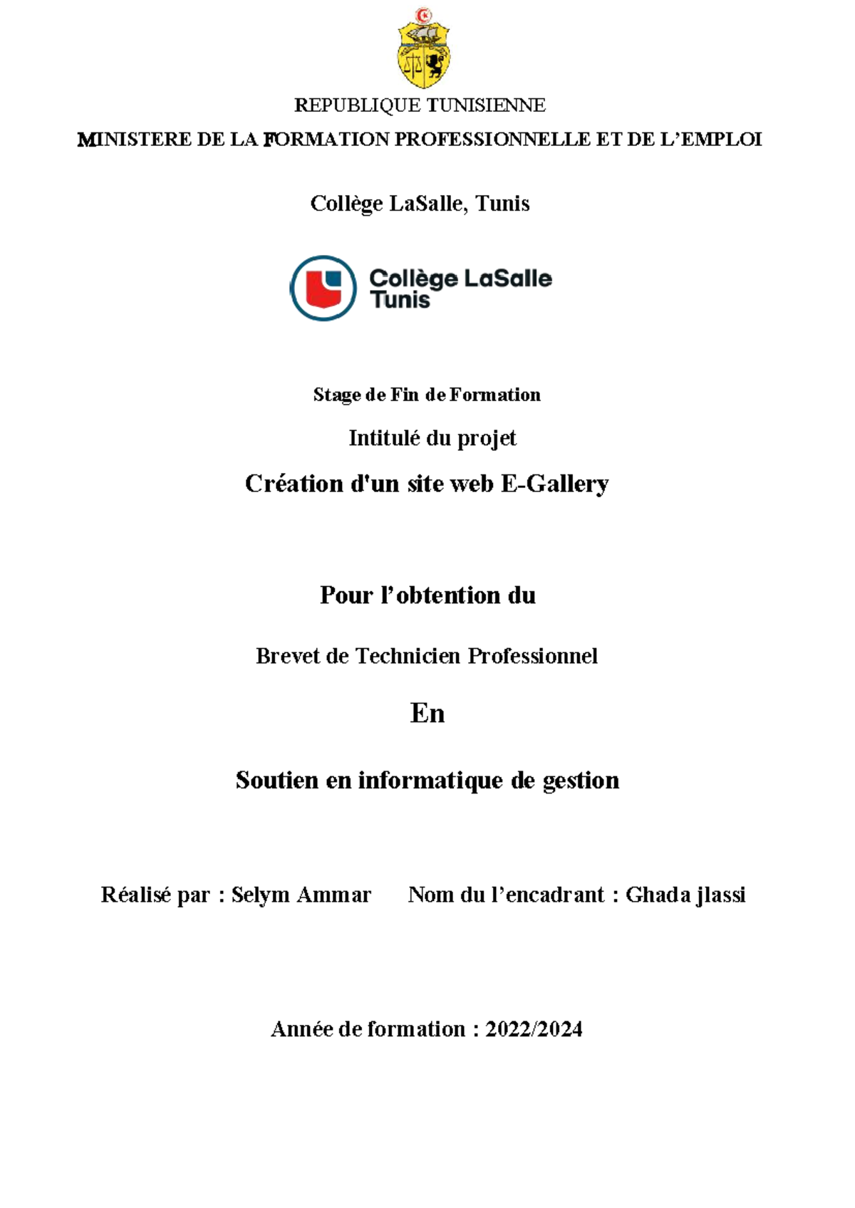 Rapport vers finale - zer - Stage de Fin de Formation Intitulé du ...