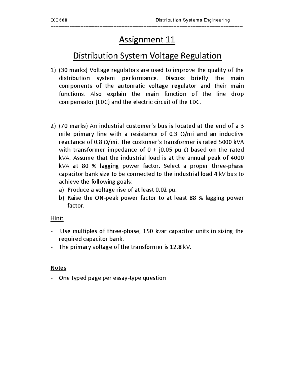 Assignment 11 - ECE 668 Dist ribut ion Syst em s Engineering - Studocu