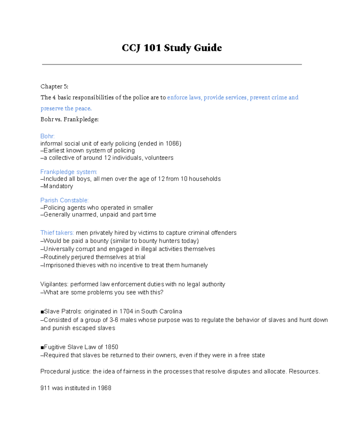 CCJ Notes Template - CCJ 101 Study Guide Chapter 5: The 4 basic ...