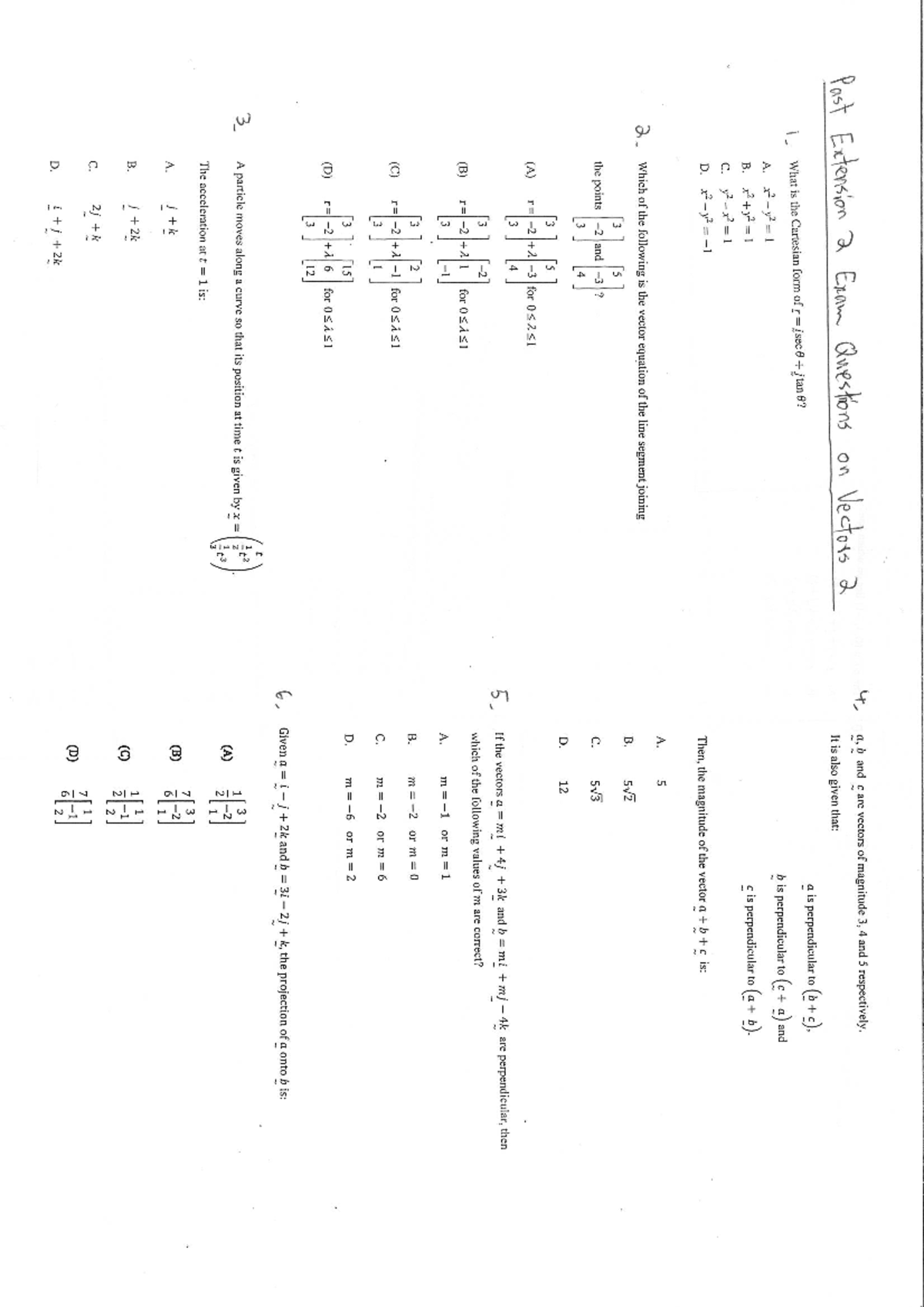 Past Ext 2 Exam Questions on Vectors 2 - Past Extension 2 Exam ...