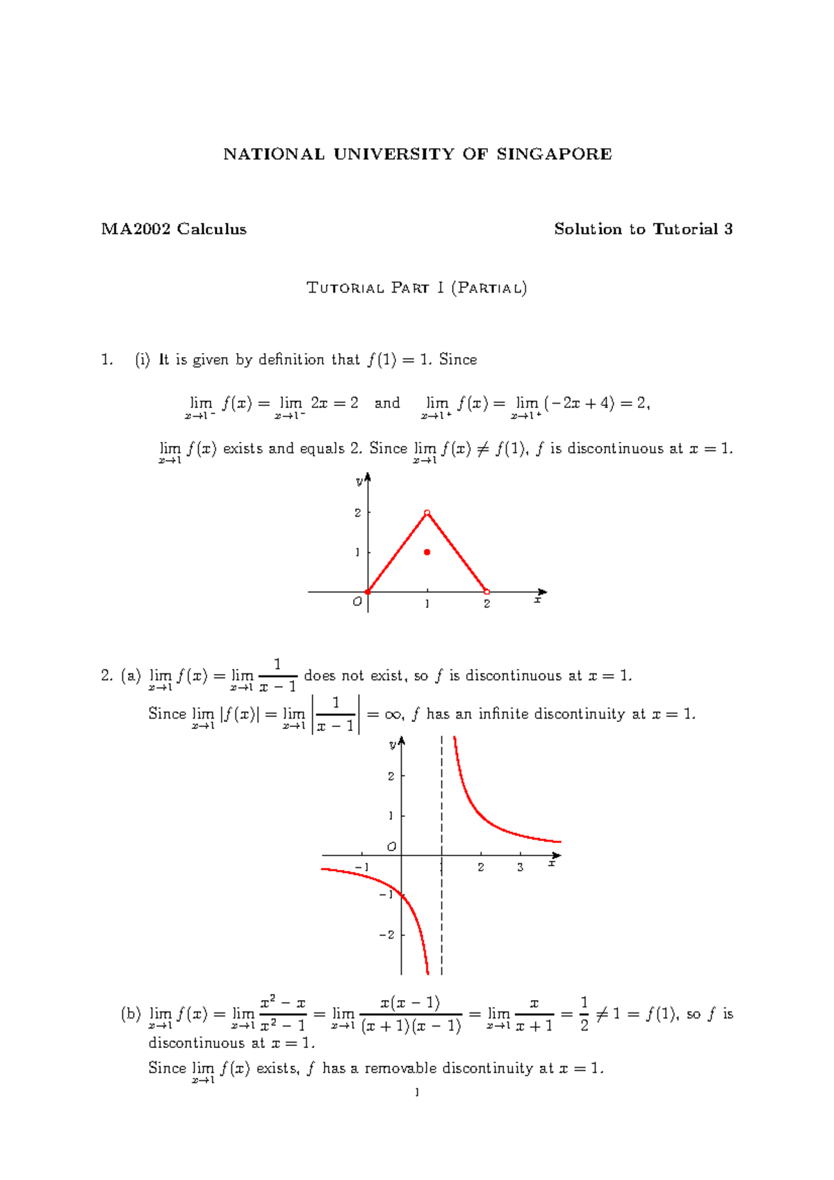 Solution 3 Tutorial - NATIONAL UNIVERSITY OF SINGAPORE MA2002 Calculus Solution to Tutorial 3 ...