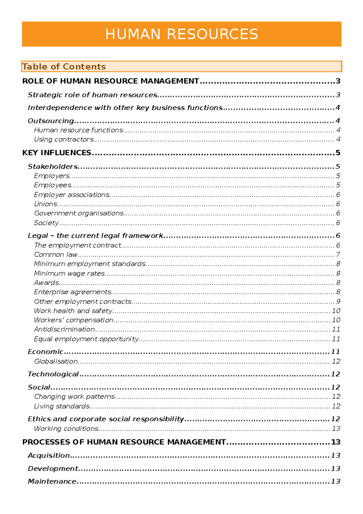 Human Resources - extensive HR notes- your welcome - HUMAN RESOURCES ...