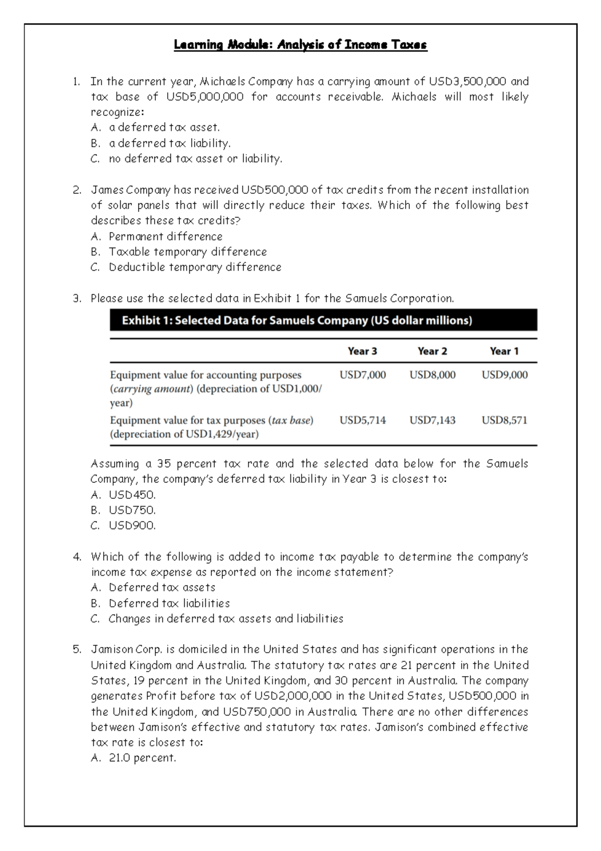 QB Income taxes - Gshsk - Learning Module: Analysis of Income Taxes In ...