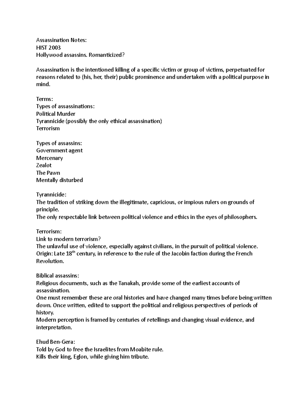 Assassination Notes - Assassination Notes: HIST 2003 Hollywood ...