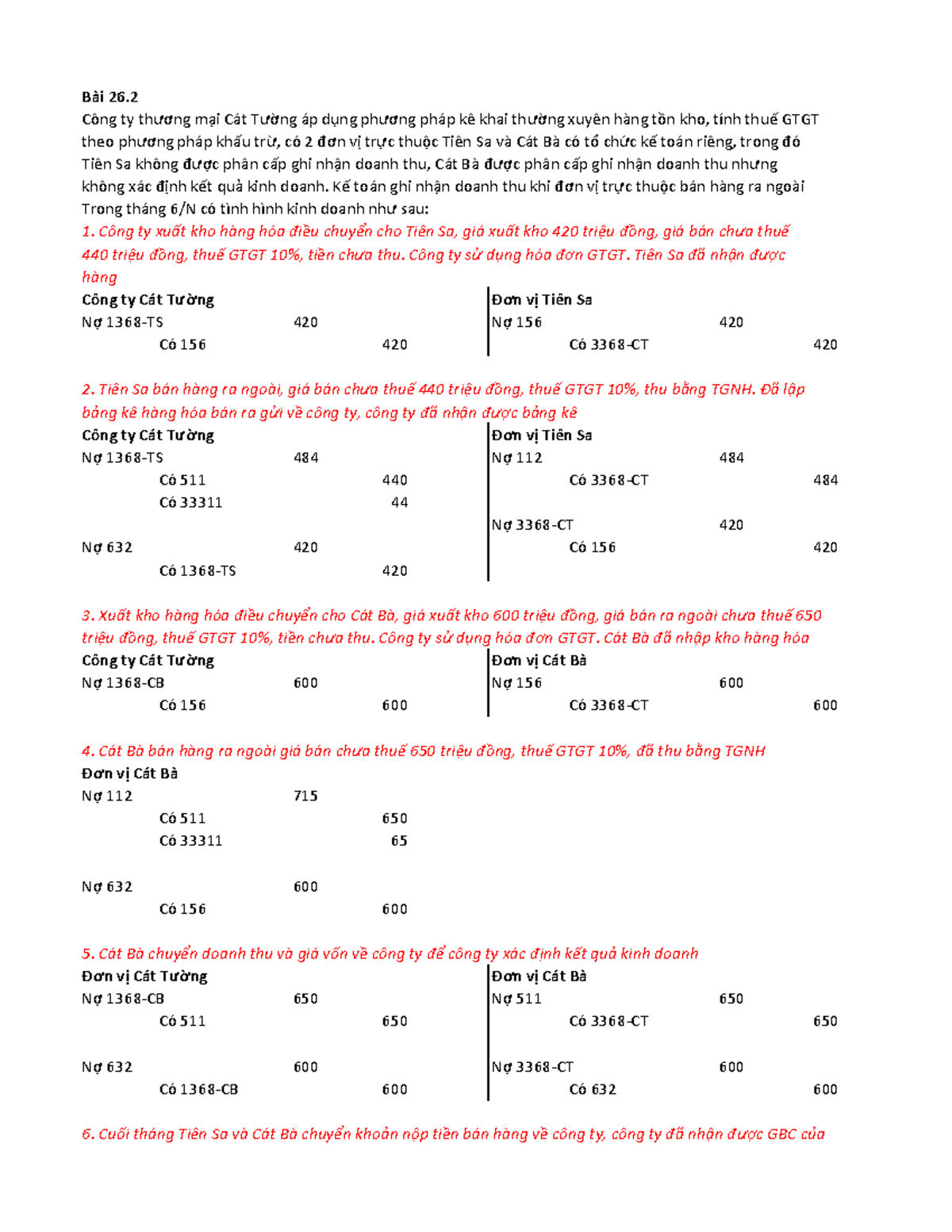 BT chương 26 - Giải bài tập chương 26 KTTC nâng cao 2 - B‡i 26. Công ty thương mại Cát Tường áp ...