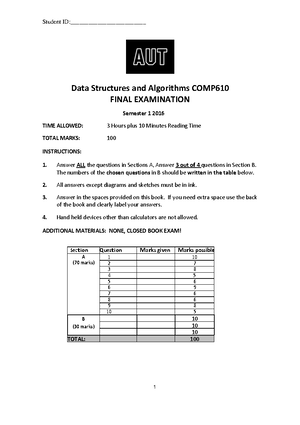 Data Structures and Algorithms - COMP610 - AUT - Studocu