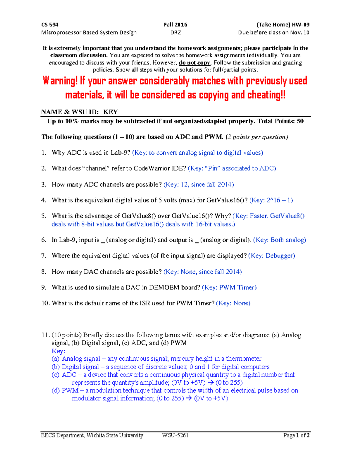 CS594Fall16 HW 09 Key - HW Answer Key - CS 594 Fall 2016 (Take Home) HW ...
